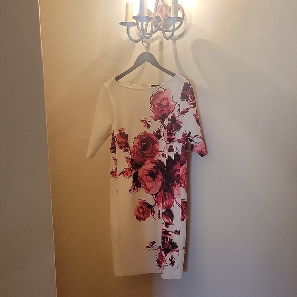 Teri Jon | Dresses | Teri Jon Cream And Pink Floral Midi Dress | Poshmark